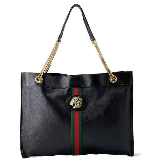 Gucci | Bags | Gucci Raja Tiger Head Sherry Line Chain Tote Bag Black ...